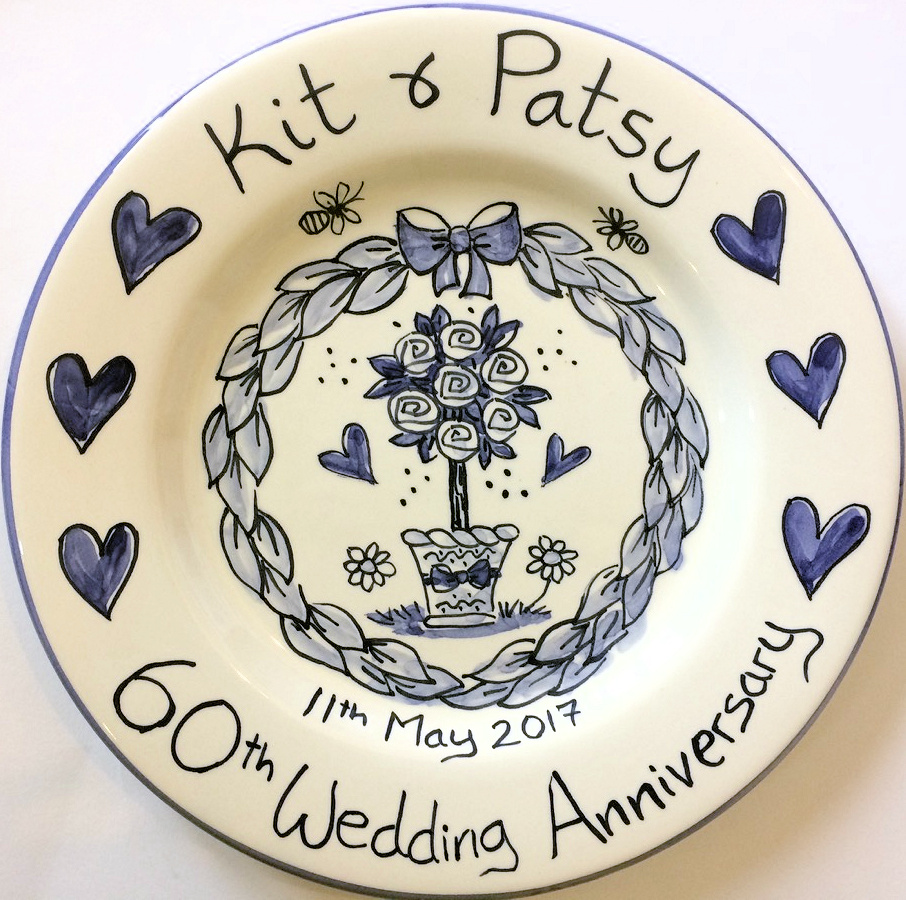 Hand painted plates for weddings, christenings, and births
